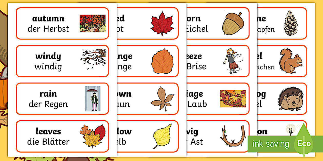 Autumn Topic Word Cards English/German - Twinkl