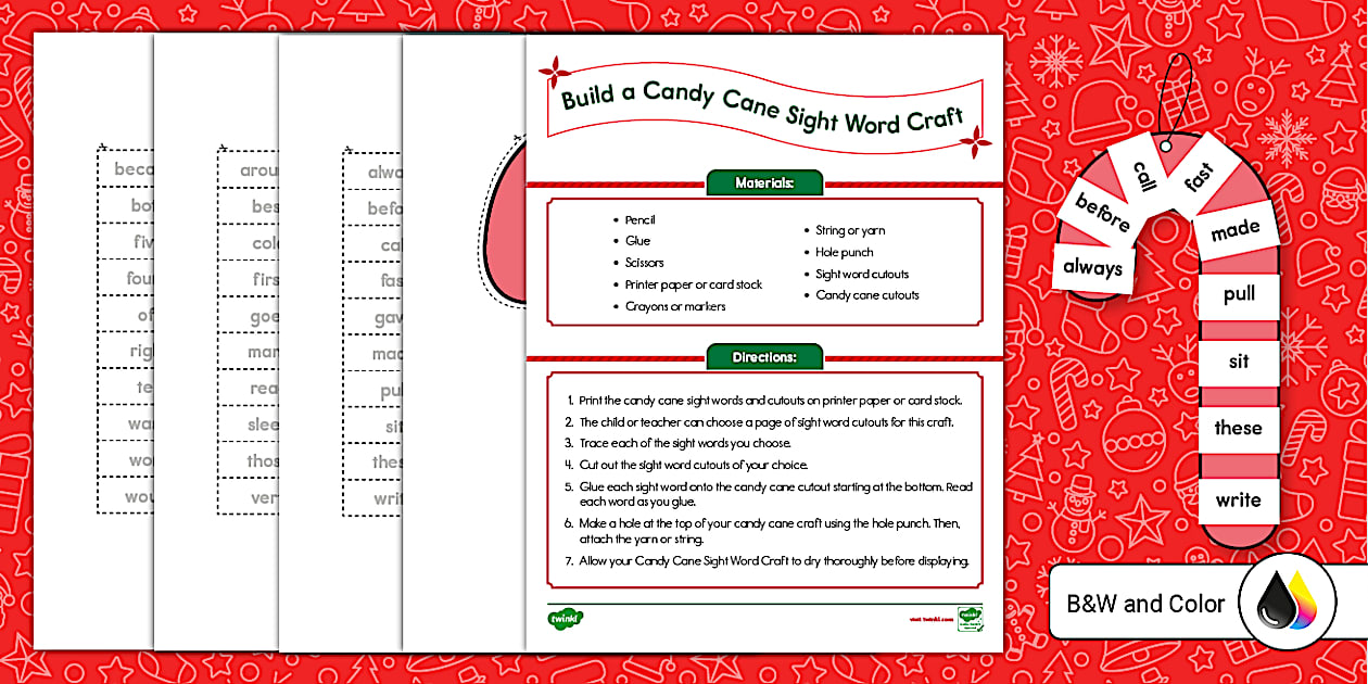 Second Grade Build a Candy Cane Sight Word Craft - Twinkl