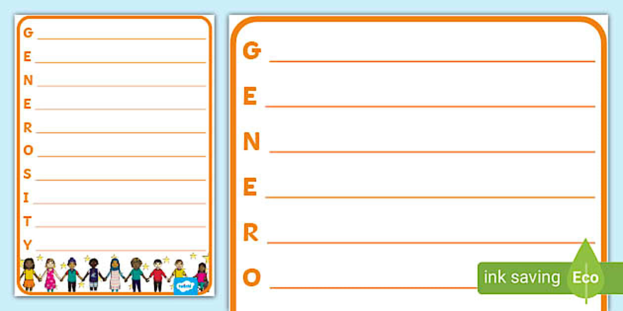Generosity Acrostic Poem (teacher made) - Twinkl