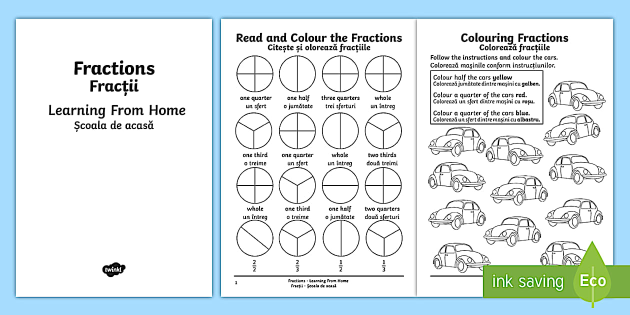 Year 2 Fractions Learning From Home Maths Activity Booklet English/Romanian