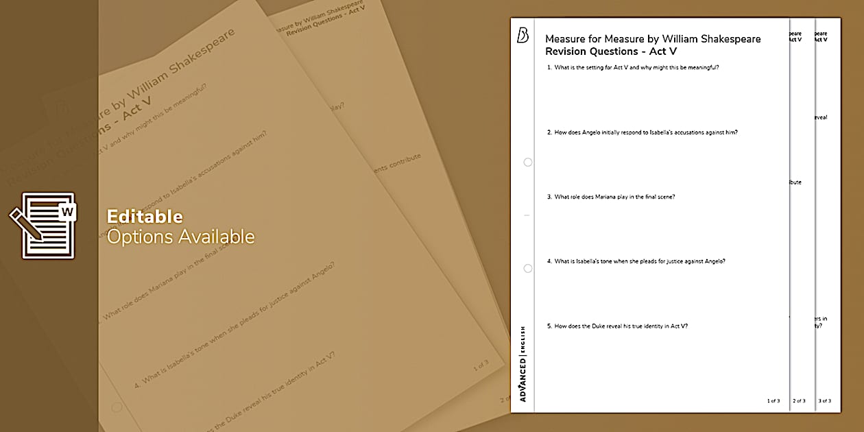 Measure for Measure: Act V Revision Questions (teacher made)