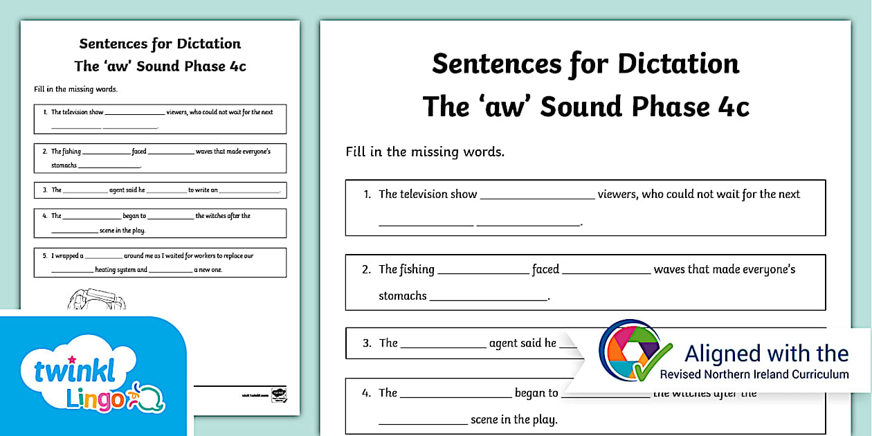 Linguistic Phonics Phase 4c 'aw' Dictation Sentences Teacher Worksheet