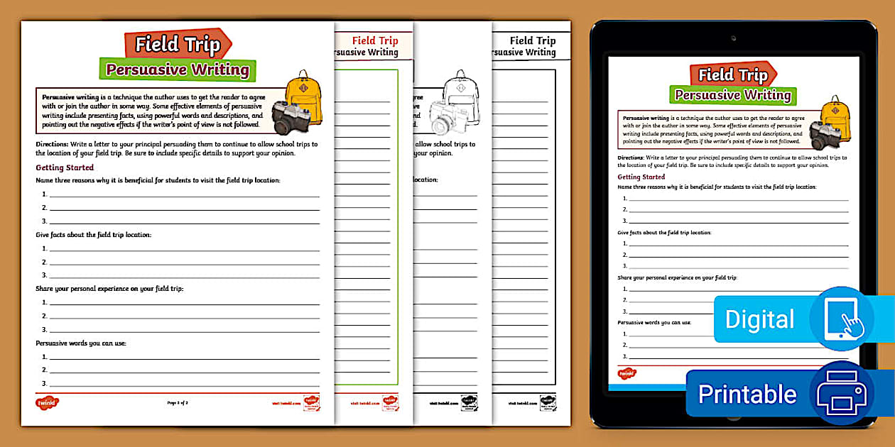 Fourth Grade Field Trip Persuasive Writing Worksheet