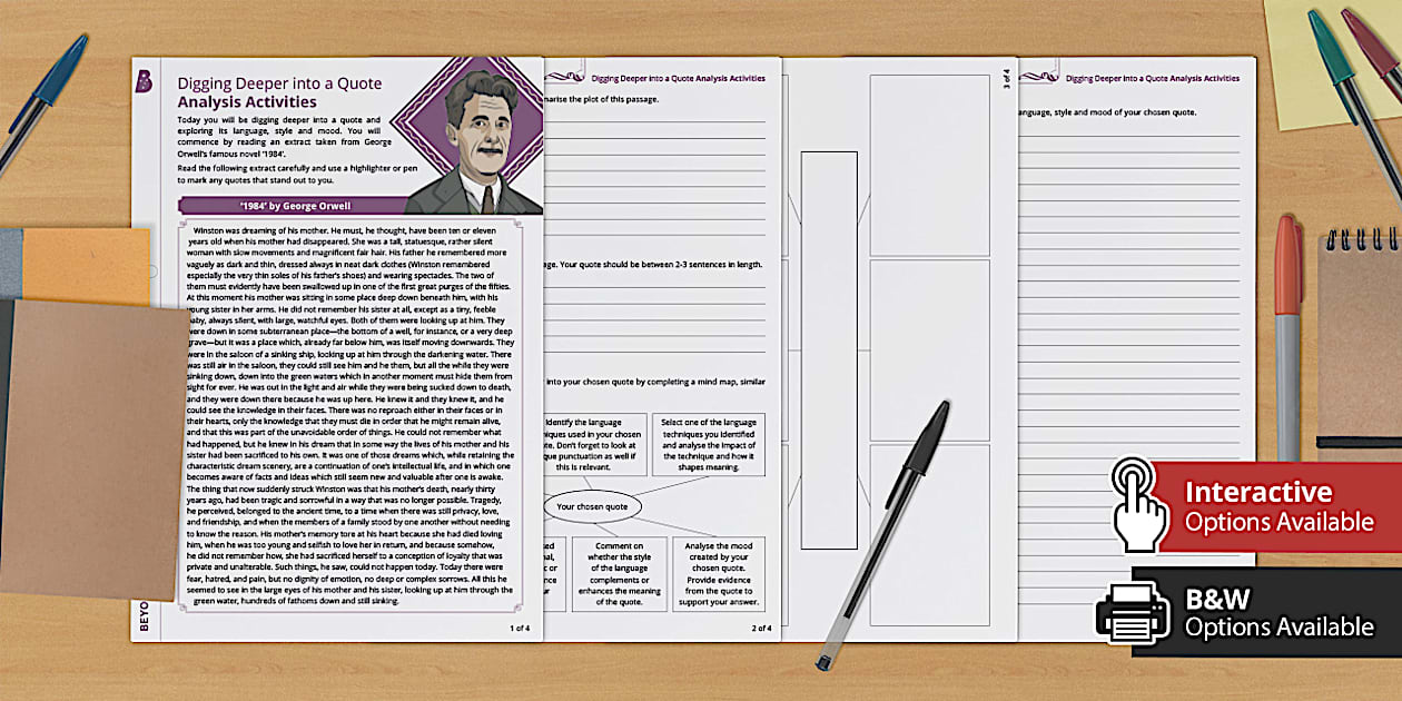 Digging Deeper into a Quote Analysis Activities - Twinkl