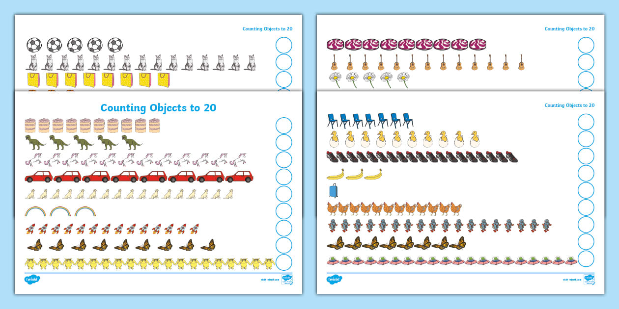 Counting Objects to 20 Worksheets (Teacher-Made) - Twinkl