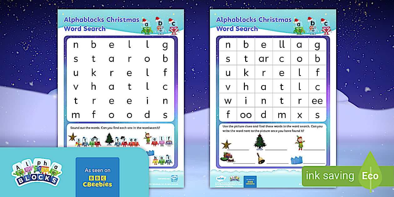 Free Alphablocks Christmas Word Search Teacher Made