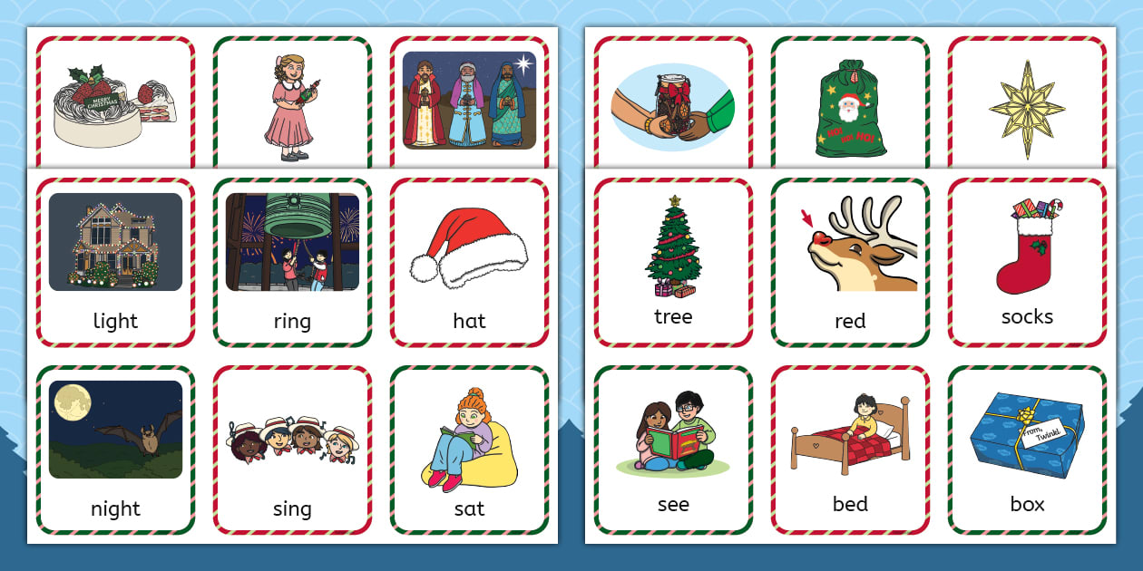 クリスマスのフォニックスアクティビティ ライニング Christmas Rhyming Words Worksheet