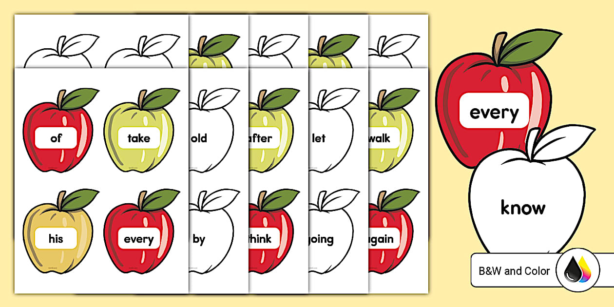 First Grade Sight Words on Apples (teacher made) - Twinkl