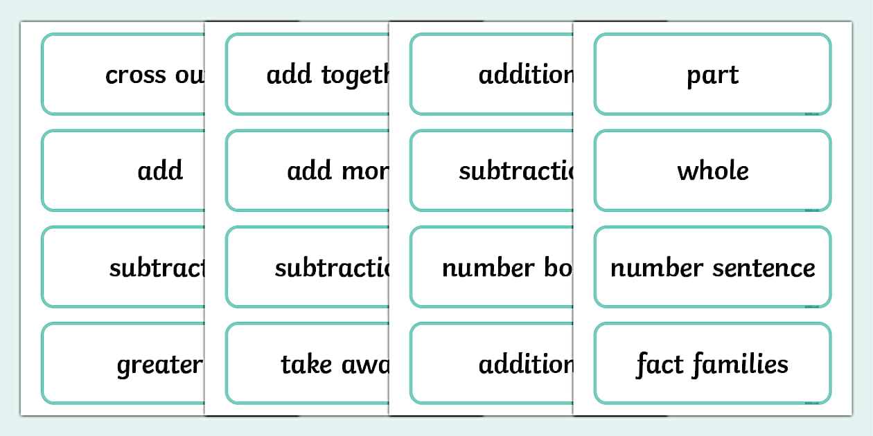 👉 Y2 Addition and Subtraction Vocabulary Cards - Twinkl