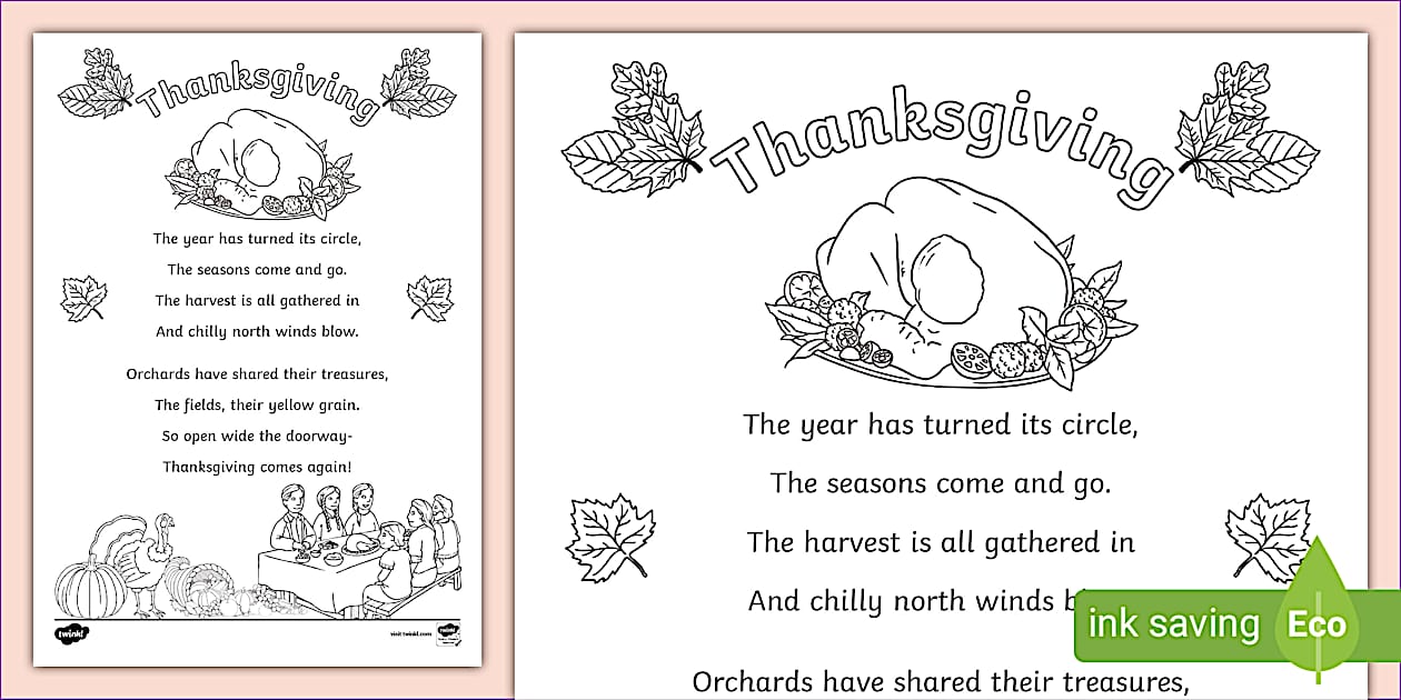 Thanksgiving Poem Colouring Sheet (teacher made) - Twinkl
