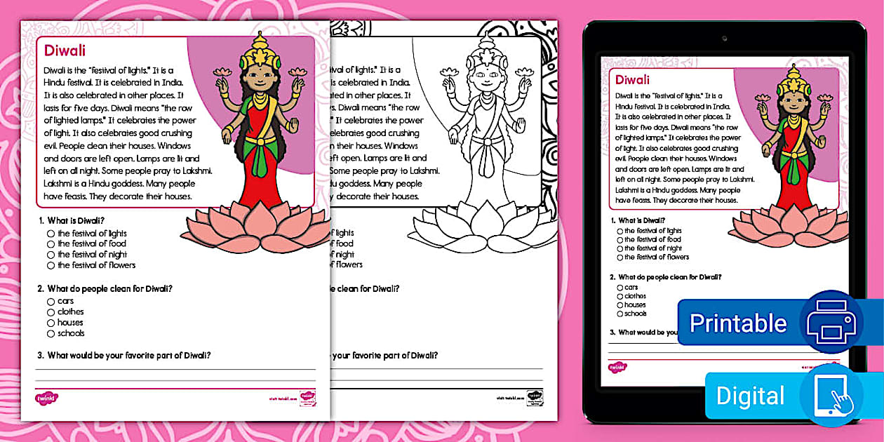 First Grade Diwali Reading Passage Comprehension Worksheet First Grade Diwali Reading Passage Comprehension Worksheet