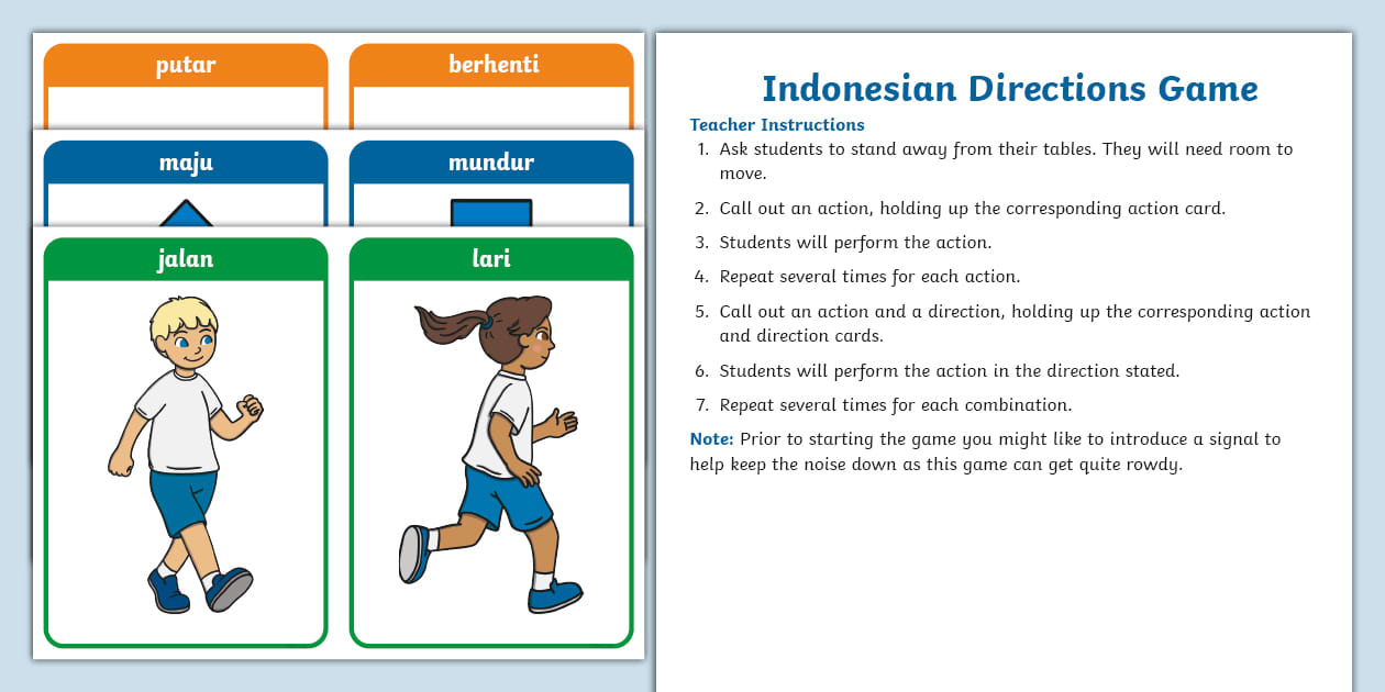 Directions Game - Indonesian (l'enseignant a fait) - Twinkl
