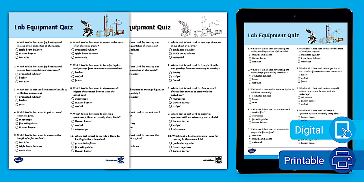 Eighth Grade Lab Equipment Quiz (teacher made) - Twinkl