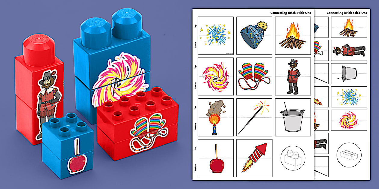 Bonfire Night Matching Connecting Bricks Game (Teacher-Made)
