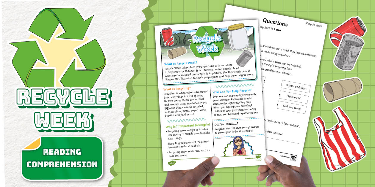 KS1 Recycle Week Reading Comprehension Activity - Twinkl
