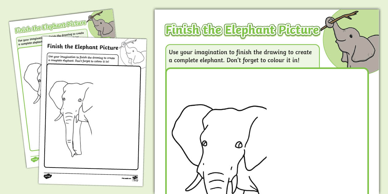 Finish the Elephant Picture Worksheet (Hecho por educadores)