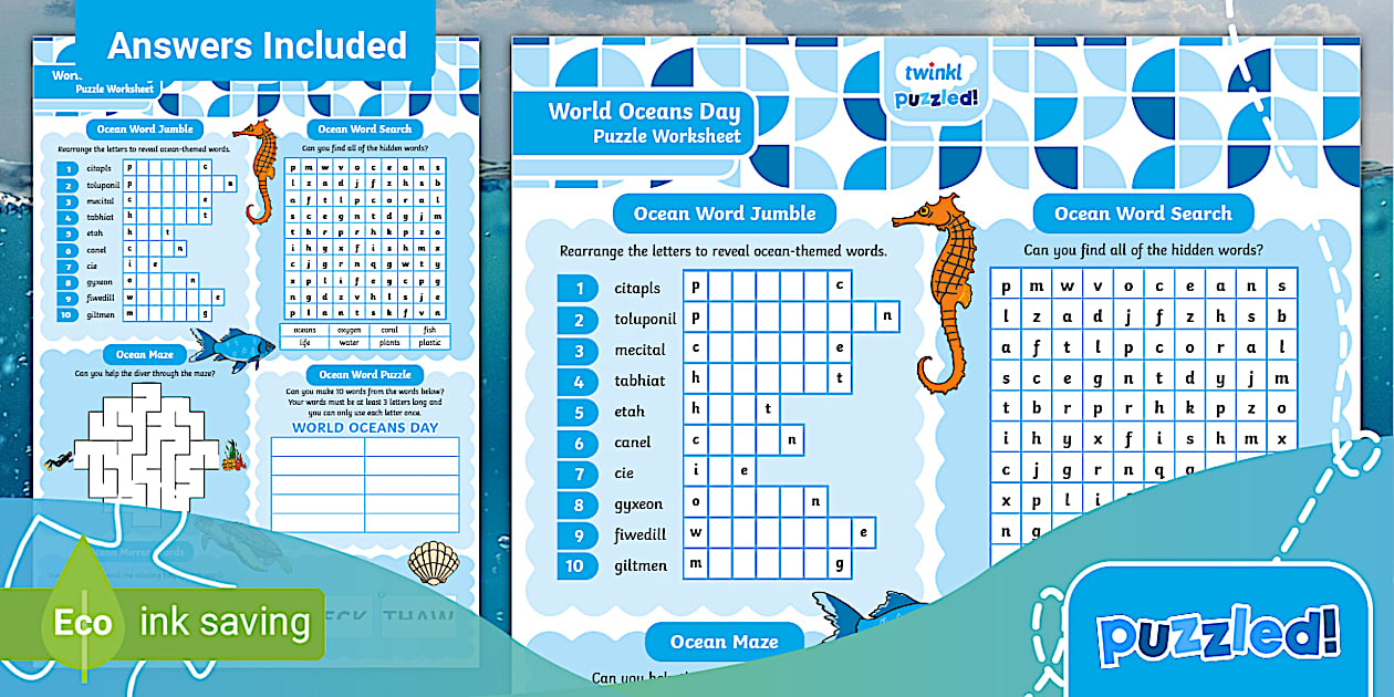 World Oceans Day Activity Worksheet - Twinkl Puzzled - kids