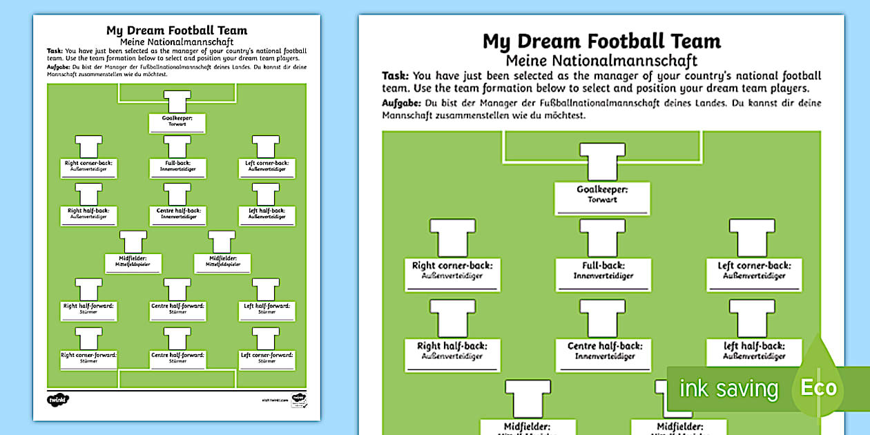 Black and White My Gaelic Football Dream Team Worksheet English/German