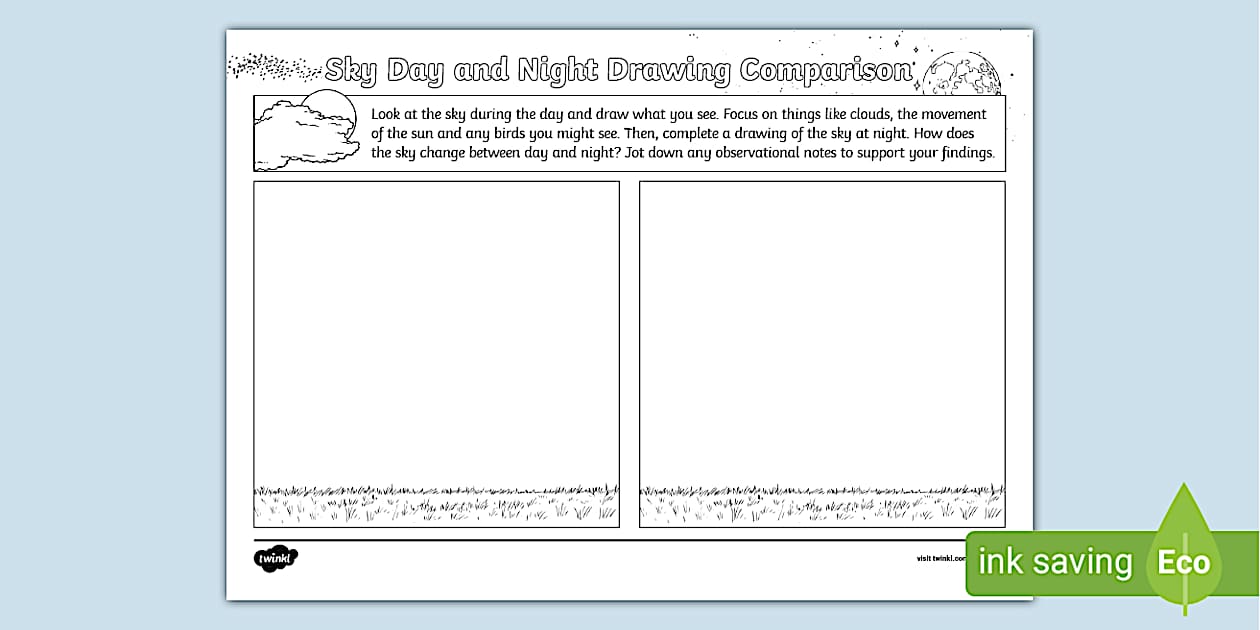 Sky Day and Night Drawing Comparison Worksheet - Twinkl
