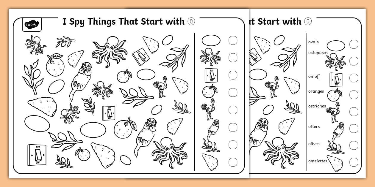 I Spy Things That Start with 'o' Activity Sheet