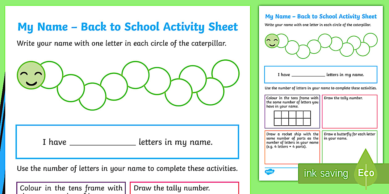 My Name – Back to School Worksheet / Worksheet - Twinkl