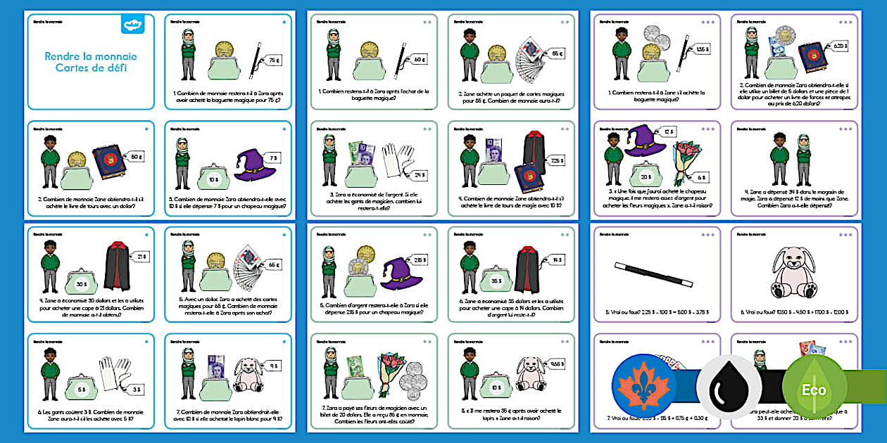 Canadian Money Giving Change Challenge Cards French - Twinkl