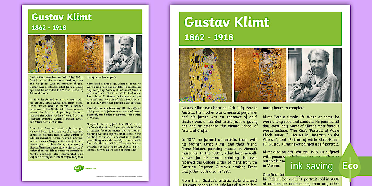 Gustav Klimt Artist Fact Sheet | Artists and Artwork