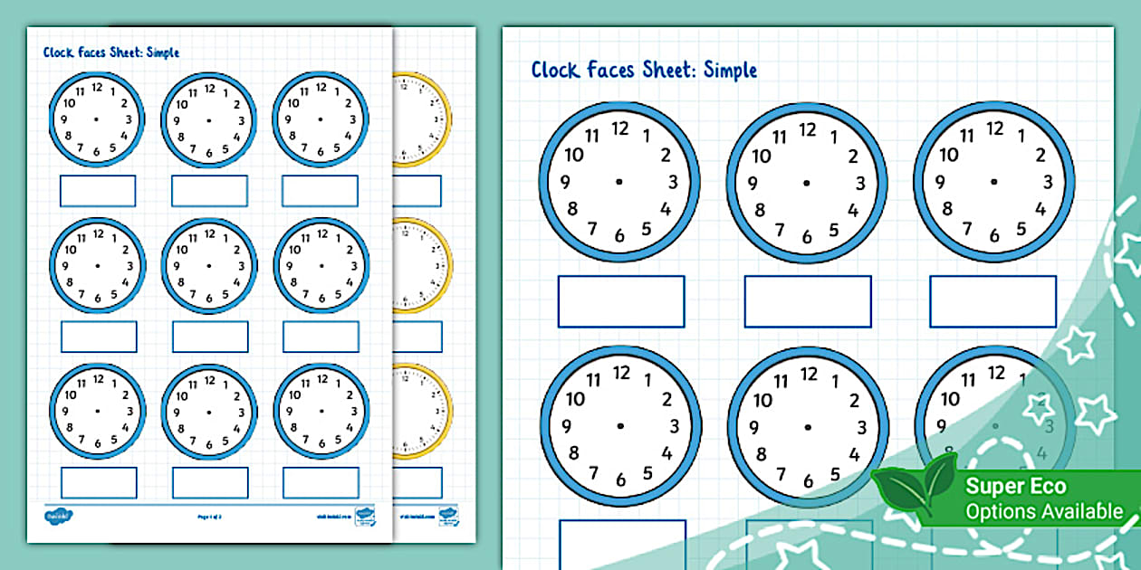 Clock Faces Sheet (Ages 5 - 11) (teacher made) - Twinkl