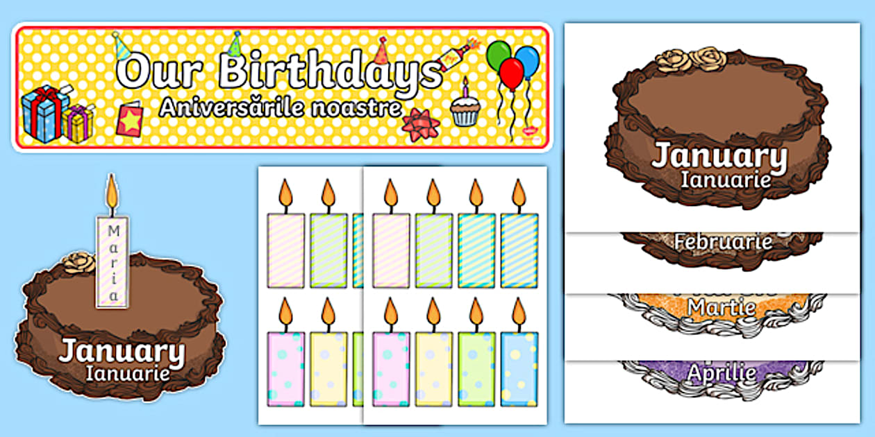 Editable Birthday Display Set (Cakes) Romanian - Twinkl
