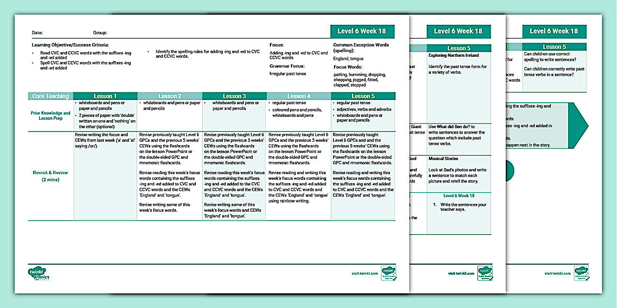 Level 6 Week 18 Weekly Plans - adding -ing and -ed - Twinkl