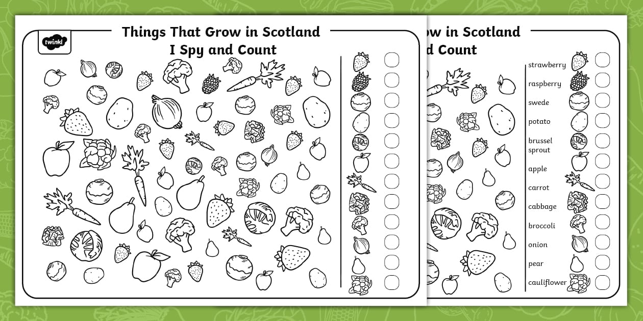 Things That Grow in Scotland I Spy and Count Colouring Page