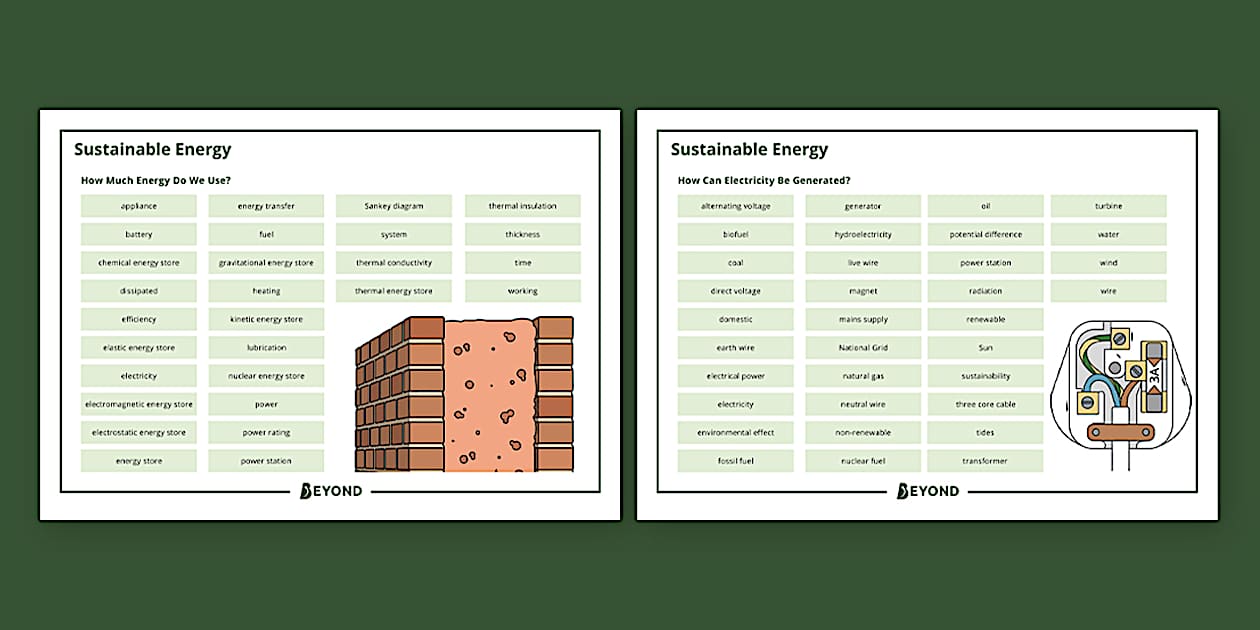 OCR 21st Century Combined Science P2 Sustainable Energy Word Mat