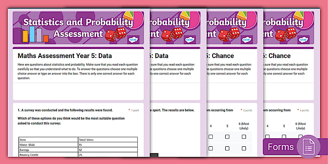 Year Five and Six Statistics and Probability Assessment Google forms