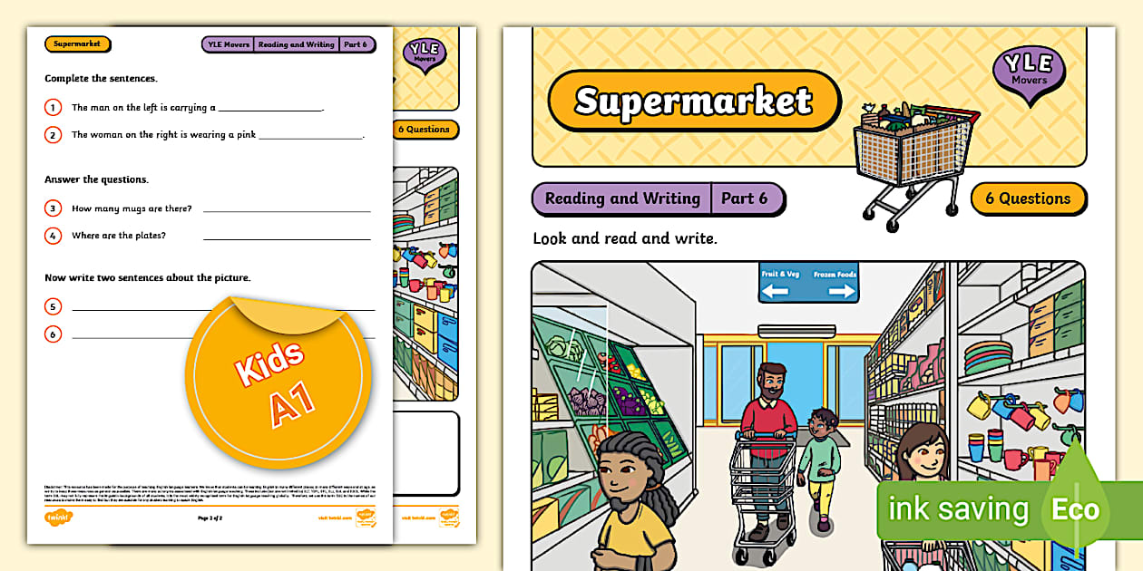 YLE Movers - Reading and Writing Part 6 - Practice Sheet (Supermarket) [A1]