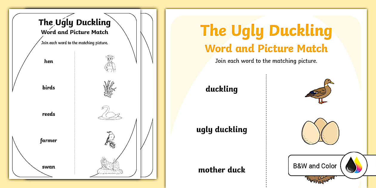 Ugly Duckling Word and Picture Match (teacher made) - Twinkl