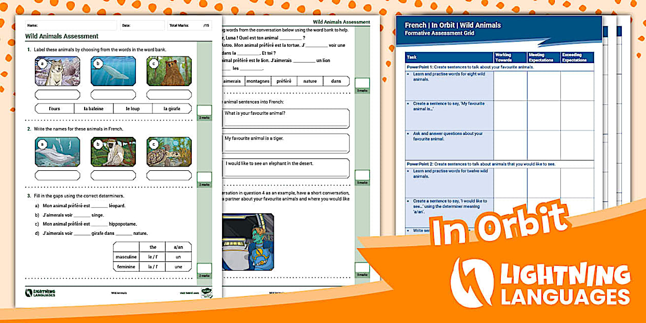 👉 Lightning Languages French Wild Animals Assessment Test Pack