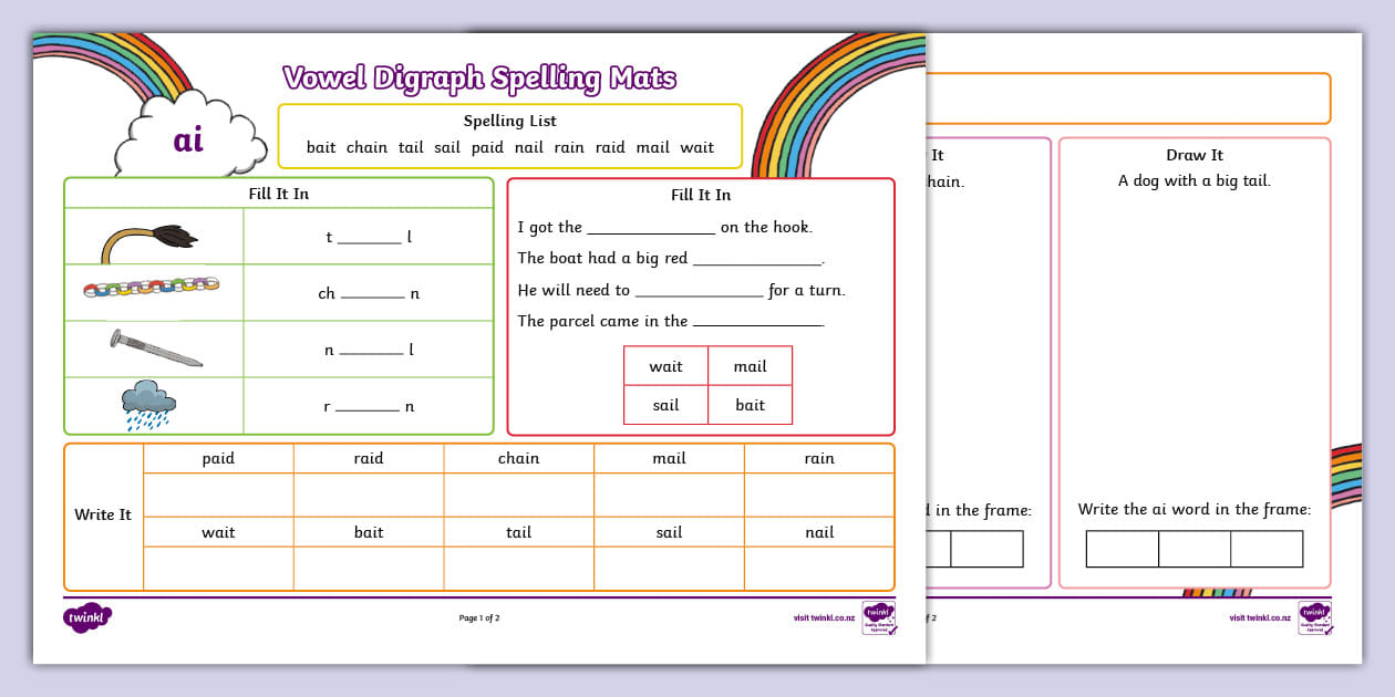 Vowel Digraph Spelling Mats - ai (teacher made) - Twinkl