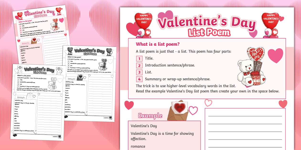 Valentine's Day List Poem Template (teacher made) - Twinkl