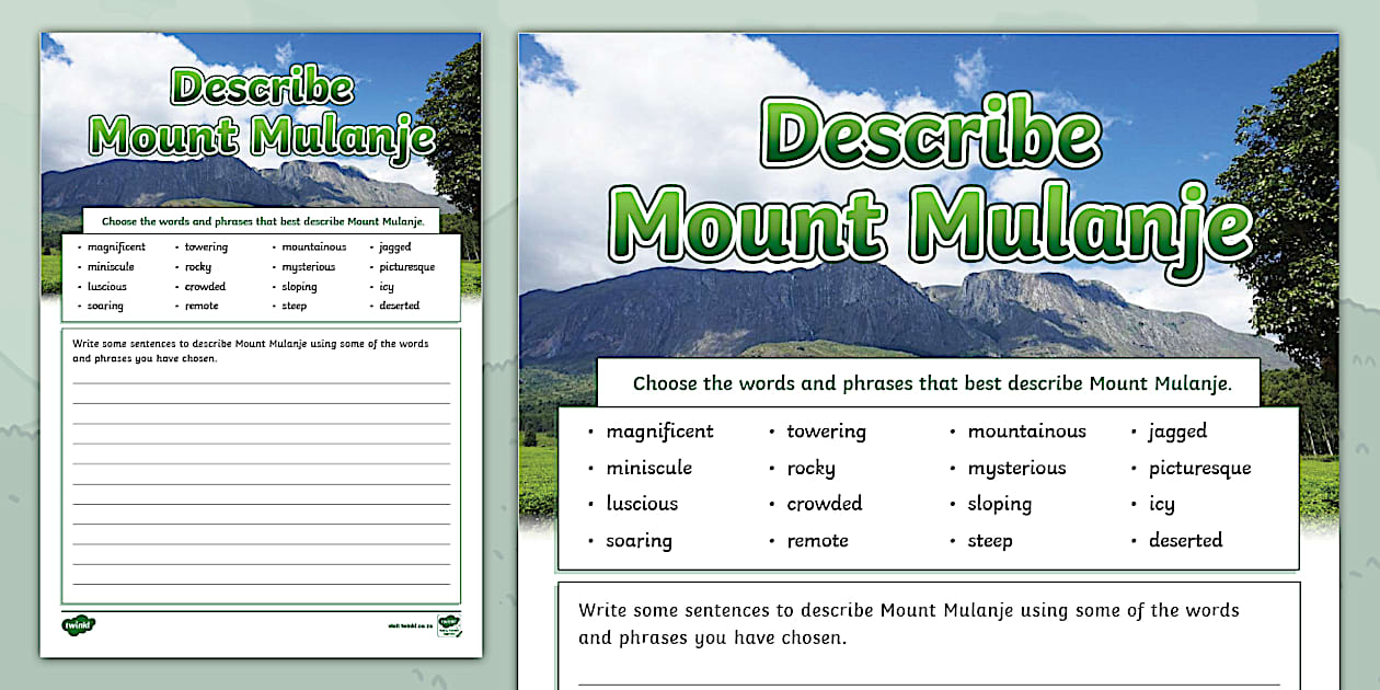 Describe Mount Mulanje Worksheet (teacher made) - Twinkl