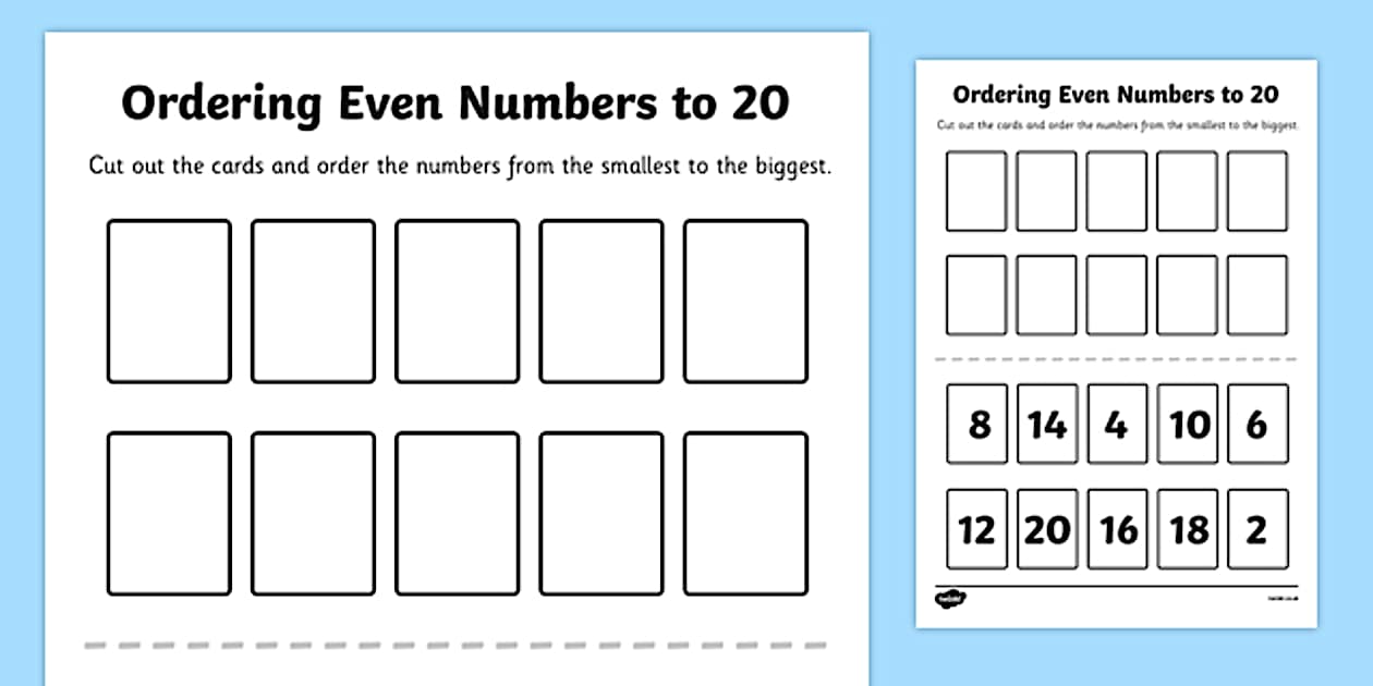 Number Ordering Even Numbers to 20 Activity - Twinkl