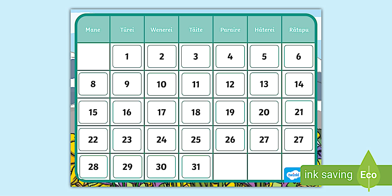 Monthly Calendar Cut and Stick Template