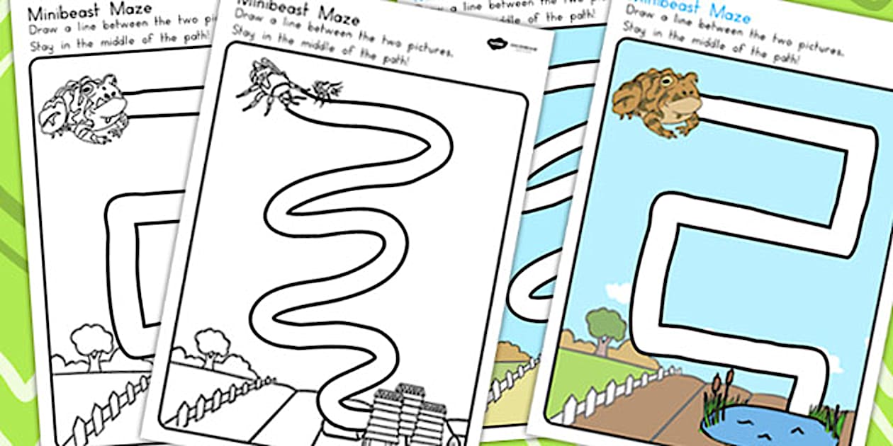 Minibeasts Pencil Control Path Worksheets - fine motor skills