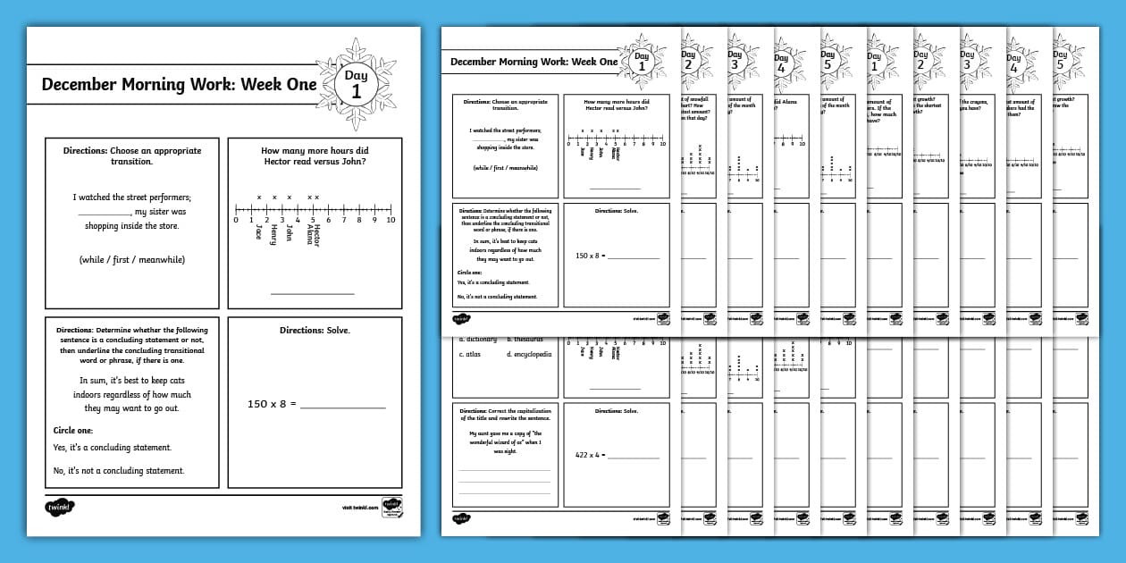 Fifth Grade December Morning Work Bundle - Twinkl