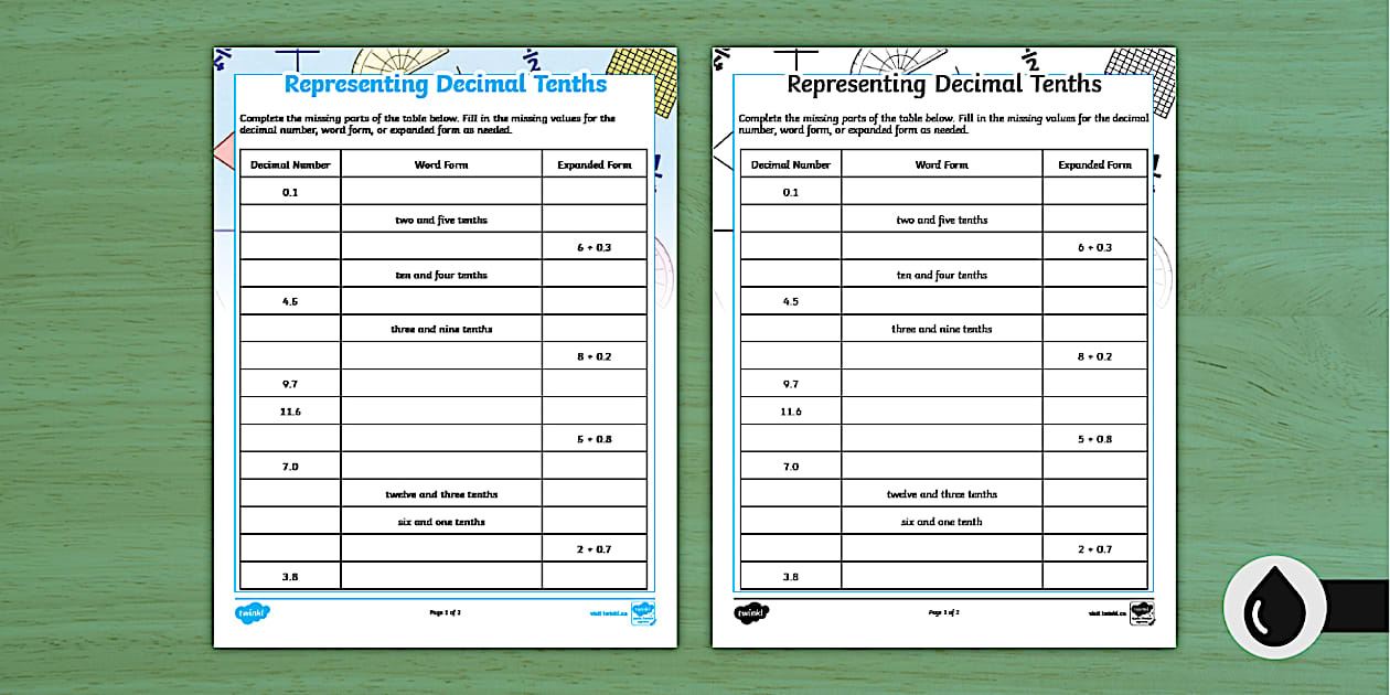 Representing Decimal Tenths Activity (teacher made) - Twinkl