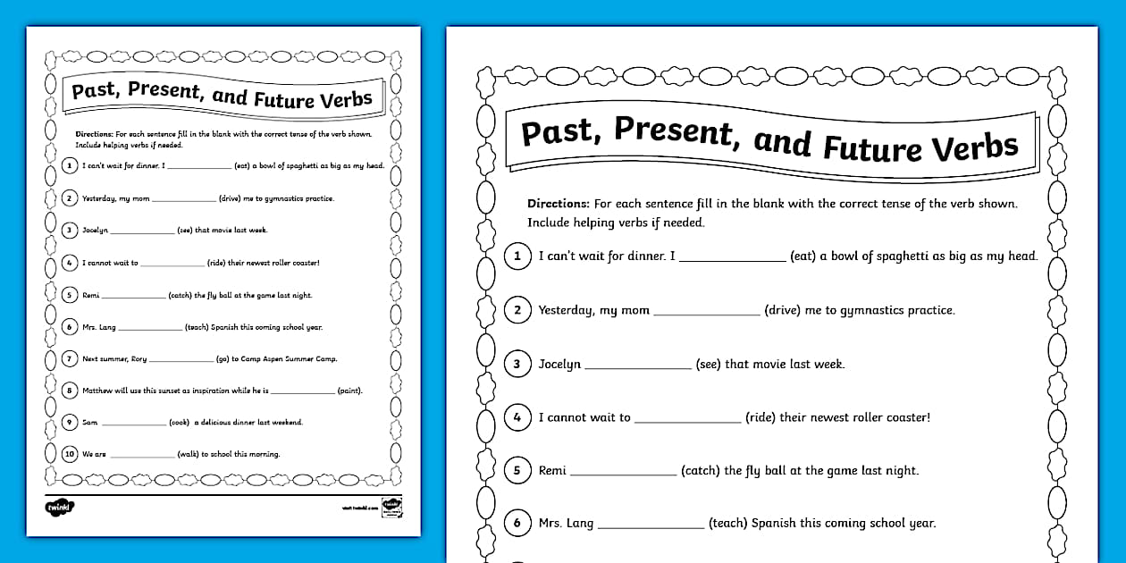 Past, Present, and Future Verbs Activity for 3rd-5th Grade