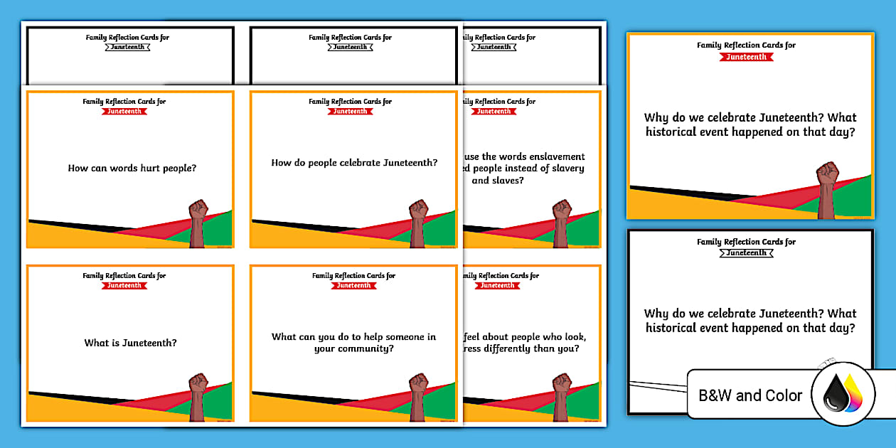 Family Reflection Cards for Juneteenth (teacher made)