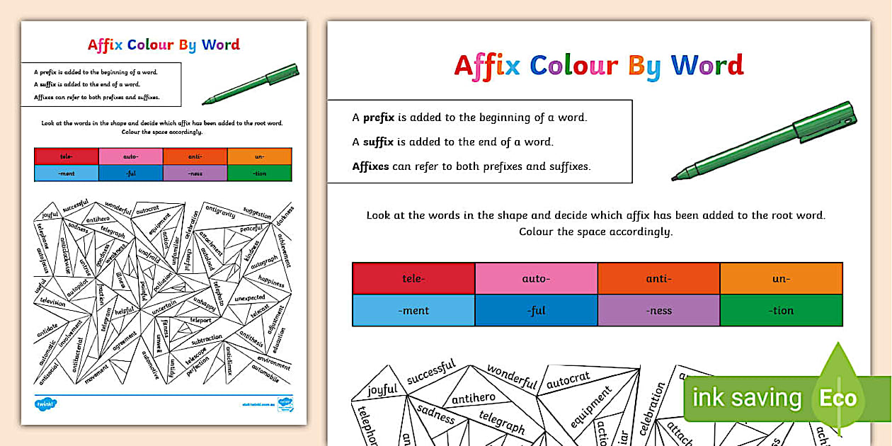 Affix Colour by Word Ι Prefixes and Suffixes Resources
