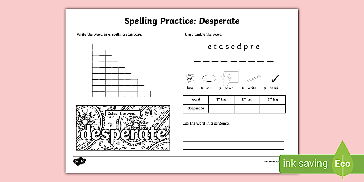 Desperate Spelling Practice Worksheet