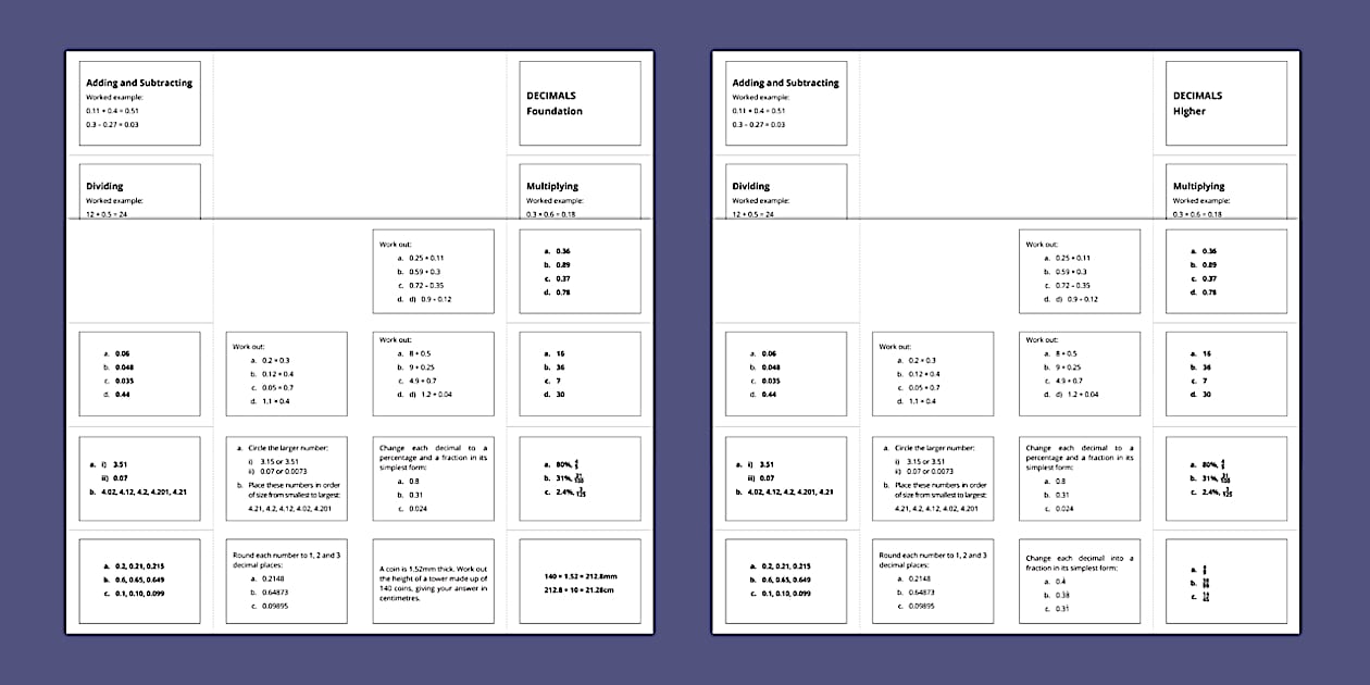 👉 Decimals Foldable Revision Worksheets | KS3 Maths | Beyond