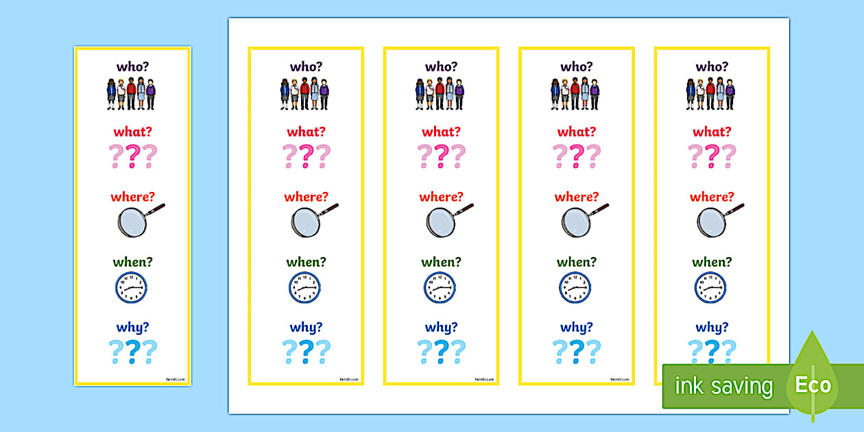 Editable The 5 Ws Bookmark (teacher made) - Twinkl